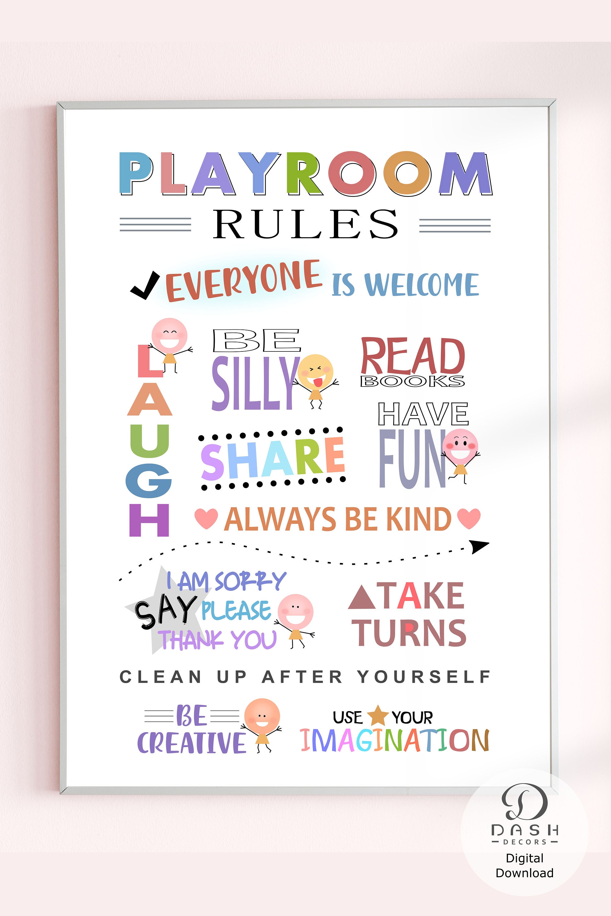 Playroom Rules Printable Wall Art & Poster for Kids Digital Playroom ...