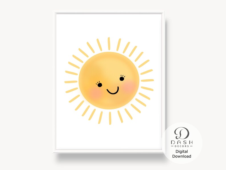 Yellow Sun Art Poster for Nursery Printable Sun Print Wall - Etsy