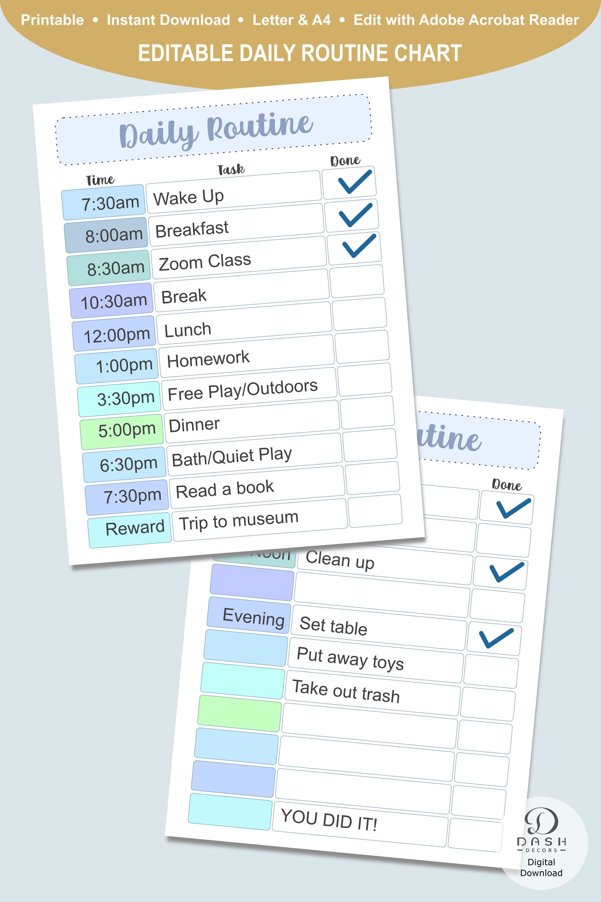 Editable Daily Routine Printable Chart for Kids Chore, Rhythm, Potty ...