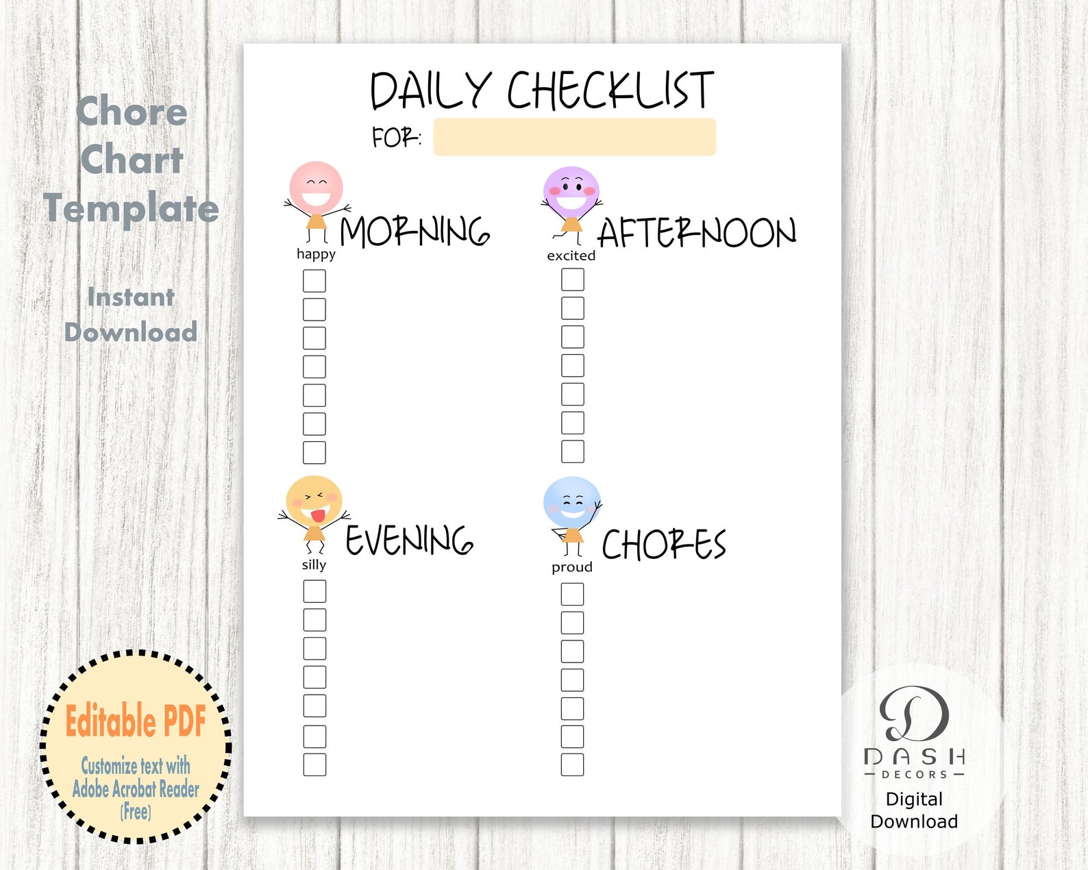 Editable Daily Routine Chore Chart Template for Kids & Toddler - Etsy