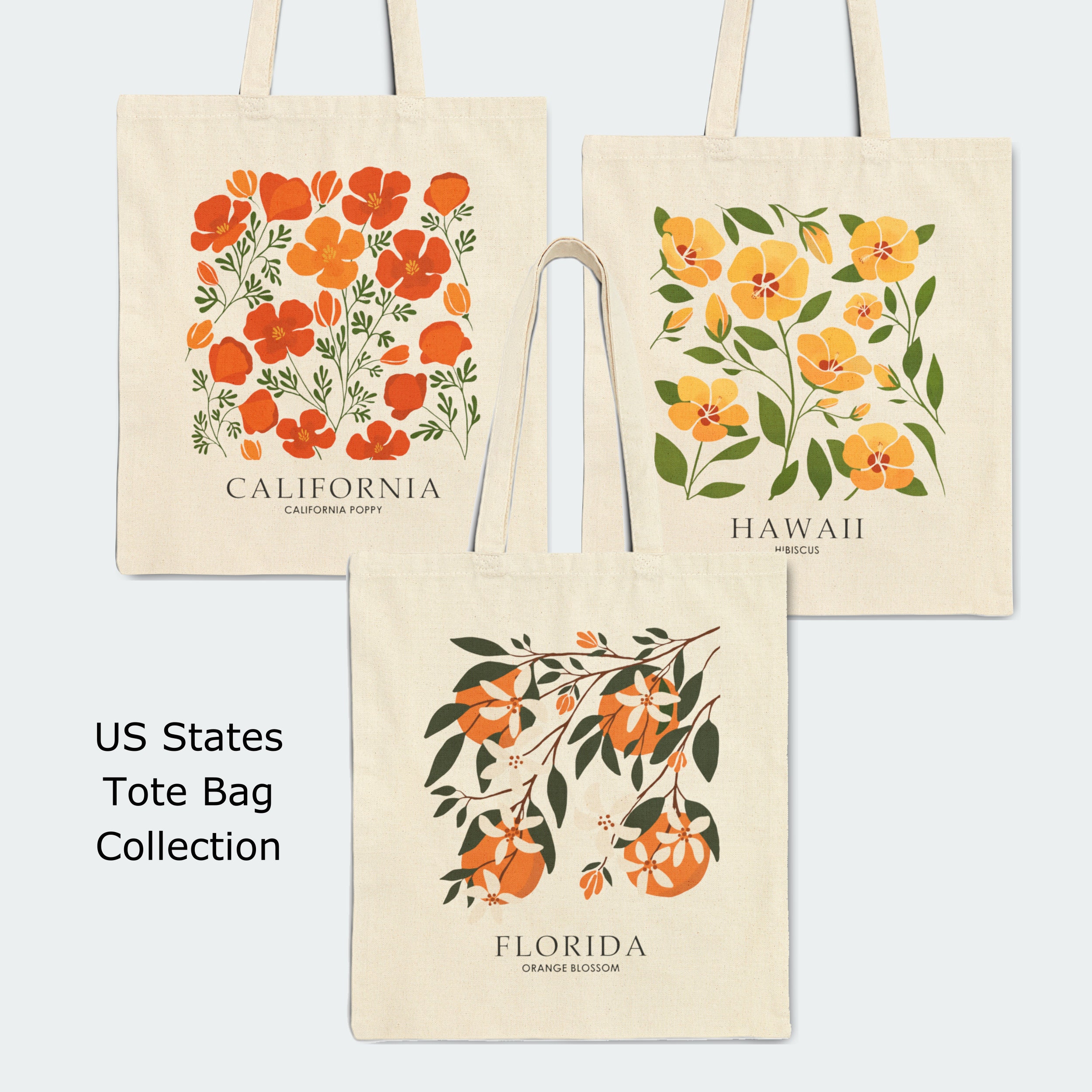 Florida Orange Blossom Cotton Canvas Tote Bag 15 X 16 Florida State ...