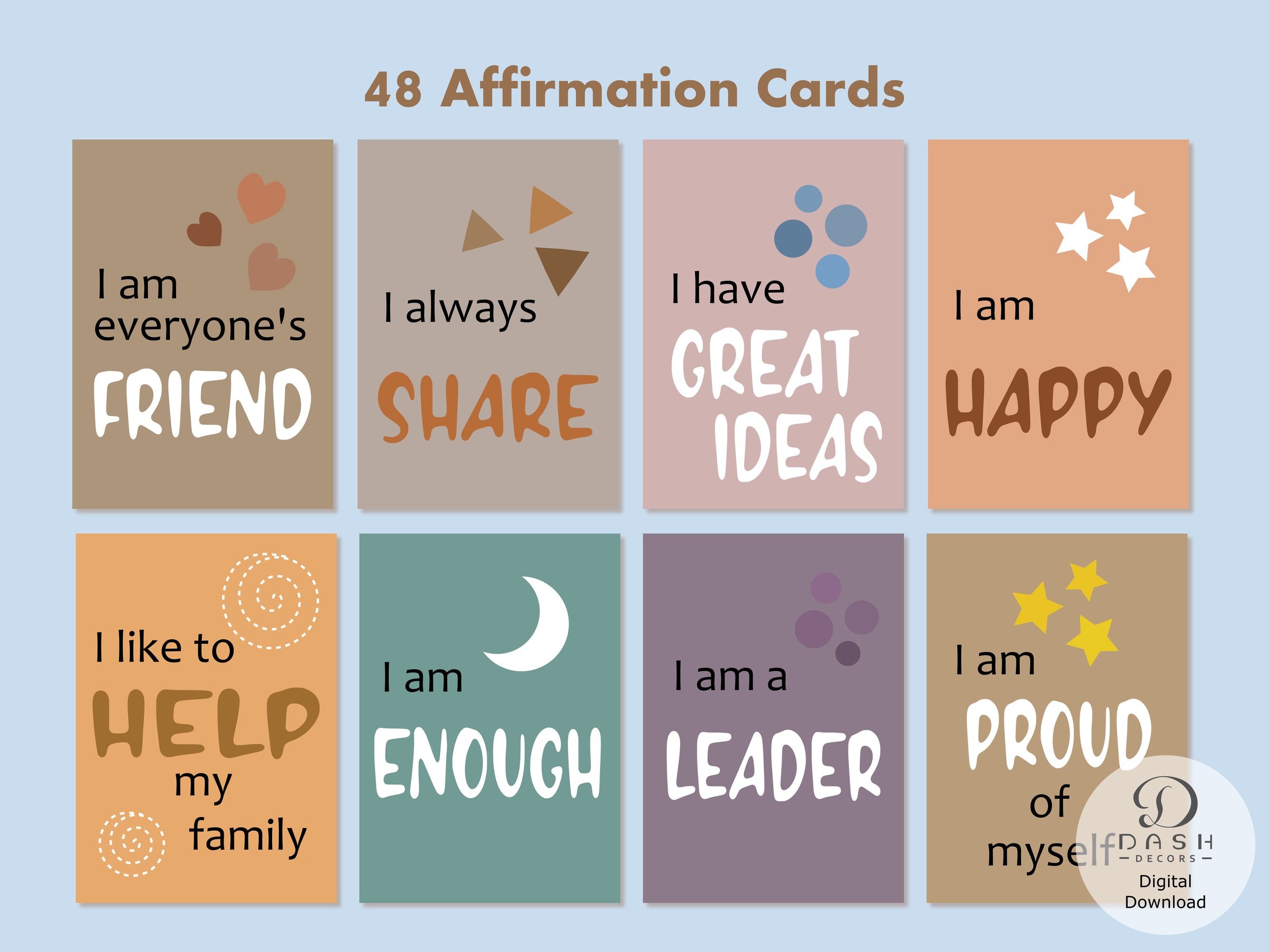 Printable Boho Affirmation Card Deck for Kids & Toddlers - Set of 48 ...