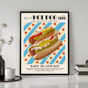 Chicago Wall Art With Chicago-style Hot Dog Print | Retro Kitchen ...