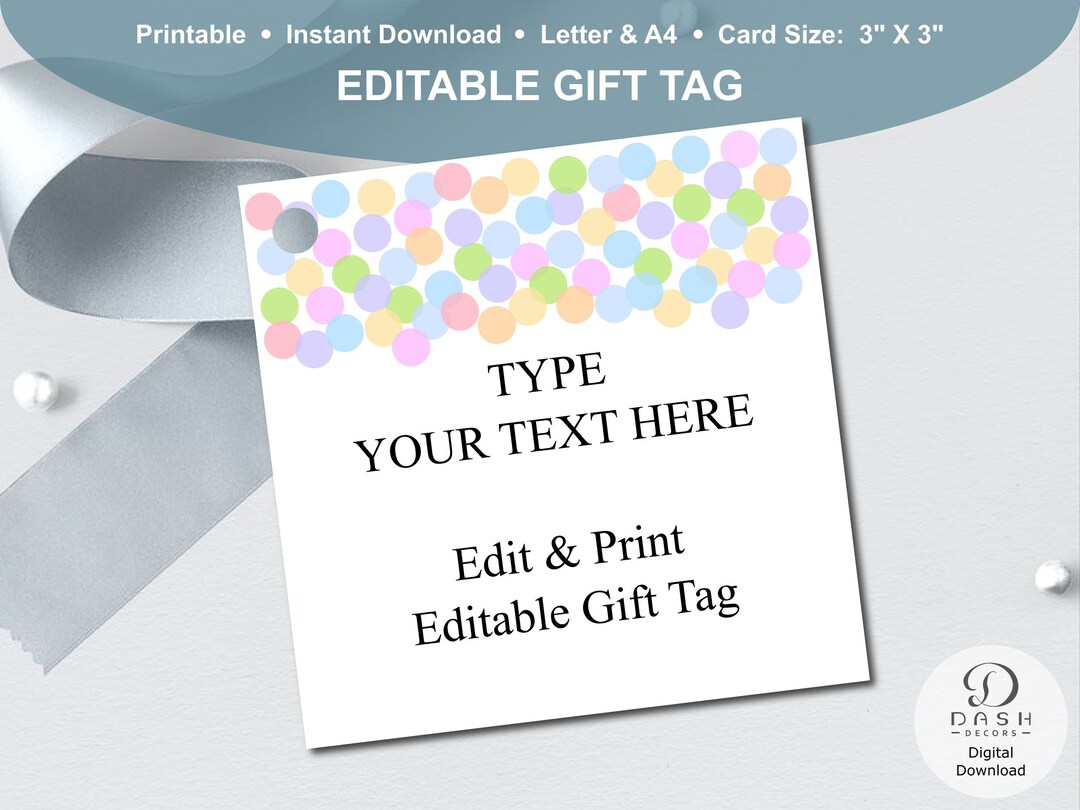 Editable Gift Tags Printable Pastel Confetti Custom Printable Gift Tags ...