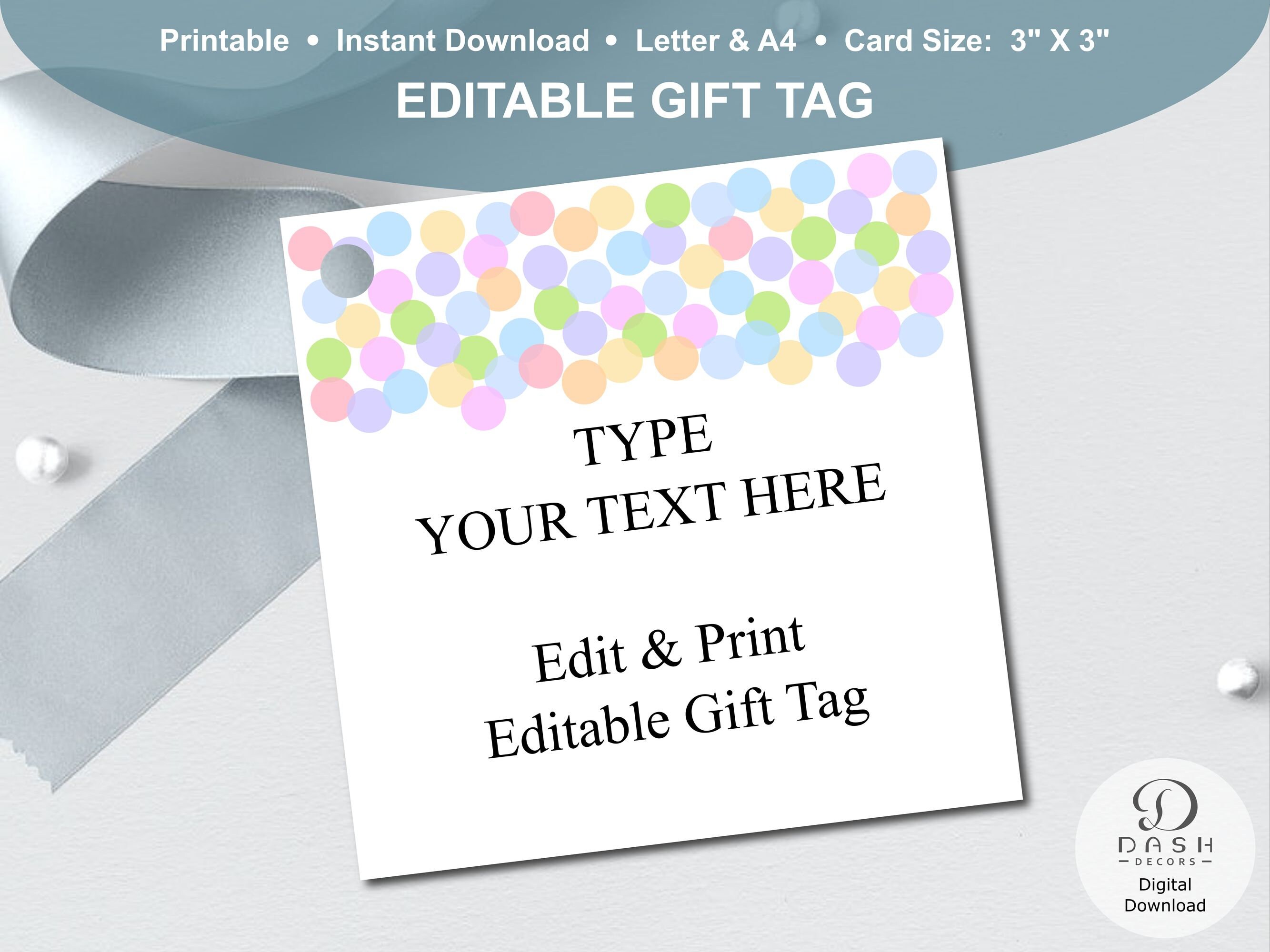Editable Gift Tags Printable Pastel Confetti Custom Printable Gift Tags ...