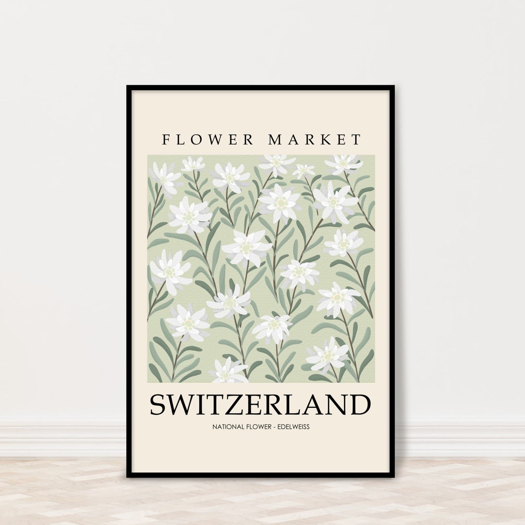 Switzerland Edelweiss Flower Market Art Print | National Flower Poster ...