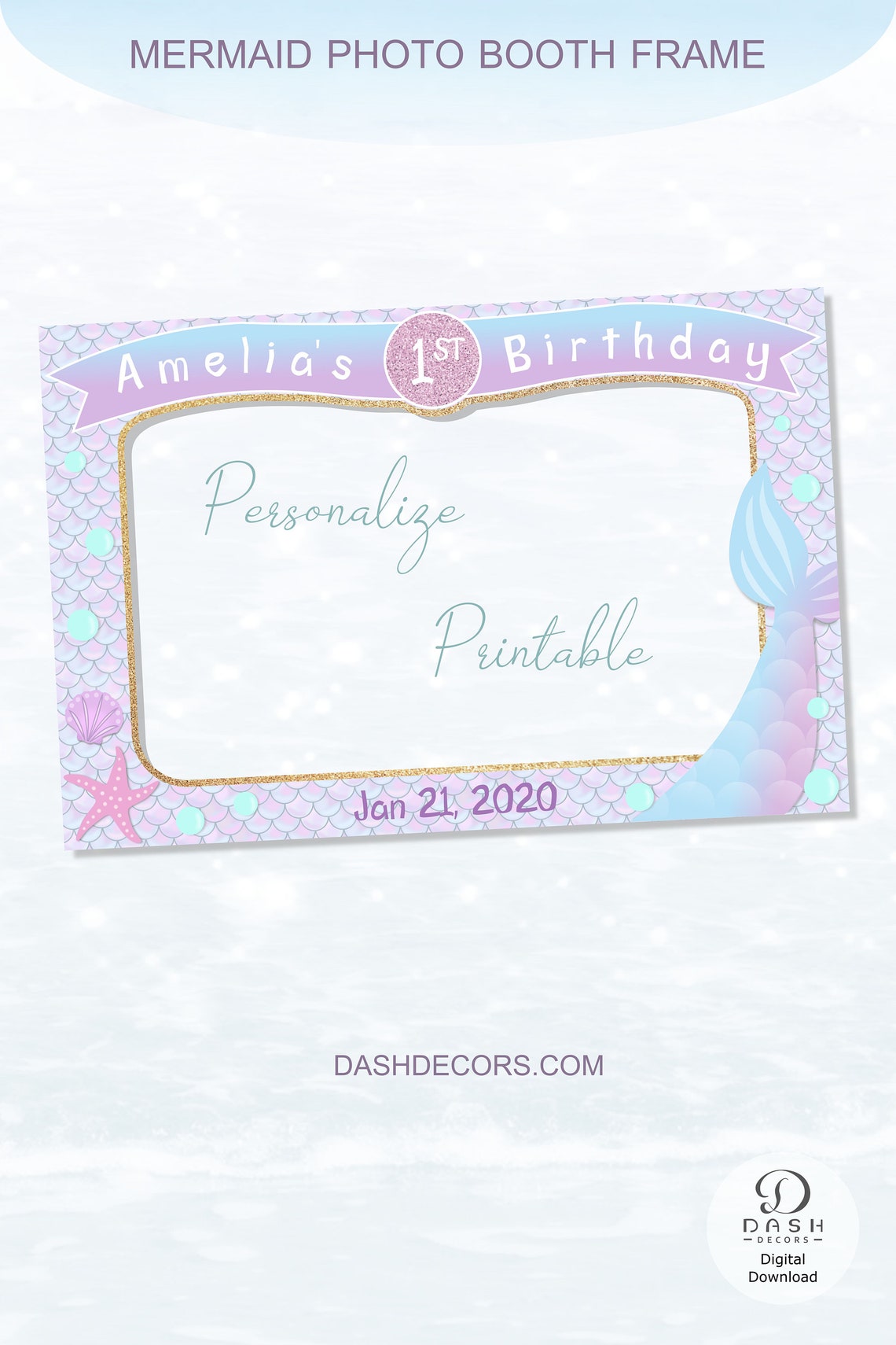 DIY Personalized Mermaid Photo Booth Frame Selfie Frame Photo Booth ...