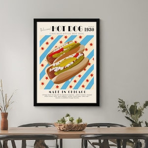 Chicago Wall Art With Chicago-style Hot Dog Print | Retro Kitchen ...