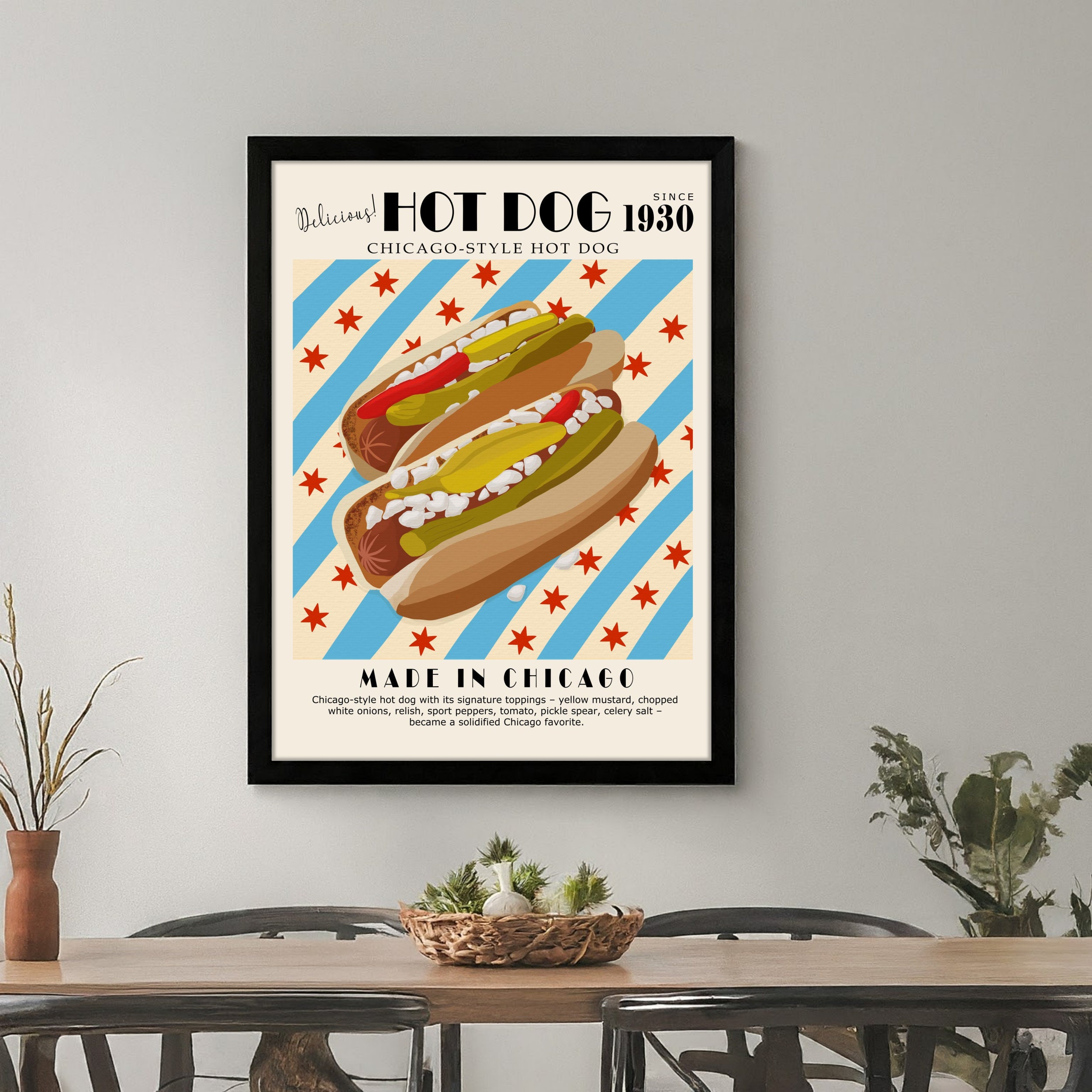 Chicago Wall Art With Chicago-style Hot Dog Print Retro Kitchen Dining ...