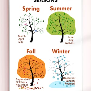 Four Seasons and Months Tree Wall Art & Chart - Spring, Summer, Fall ...