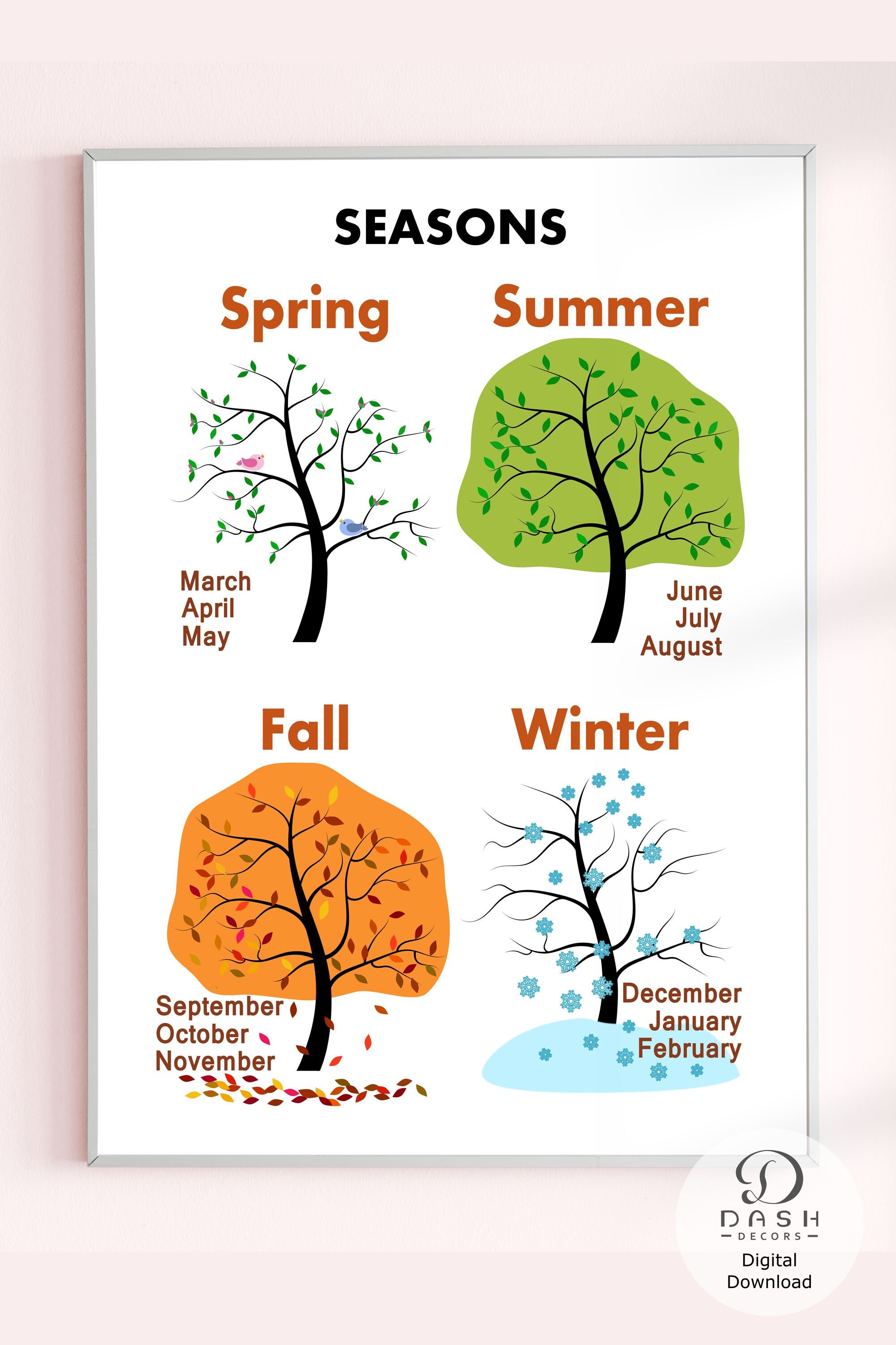 Four Seasons and Months Tree Wall Art & Chart - Spring, Summer, Fall ...