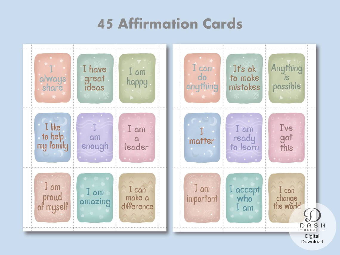 Printable Daily Affirmation Cards for Kids Set of 45 - Etsy
