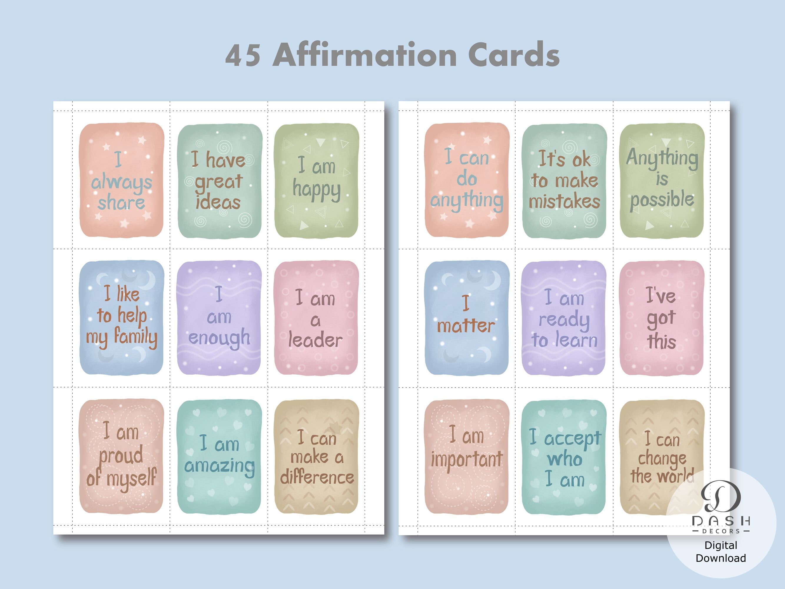 Printable Daily Affirmation Cards for Kids Set of 45 - Etsy