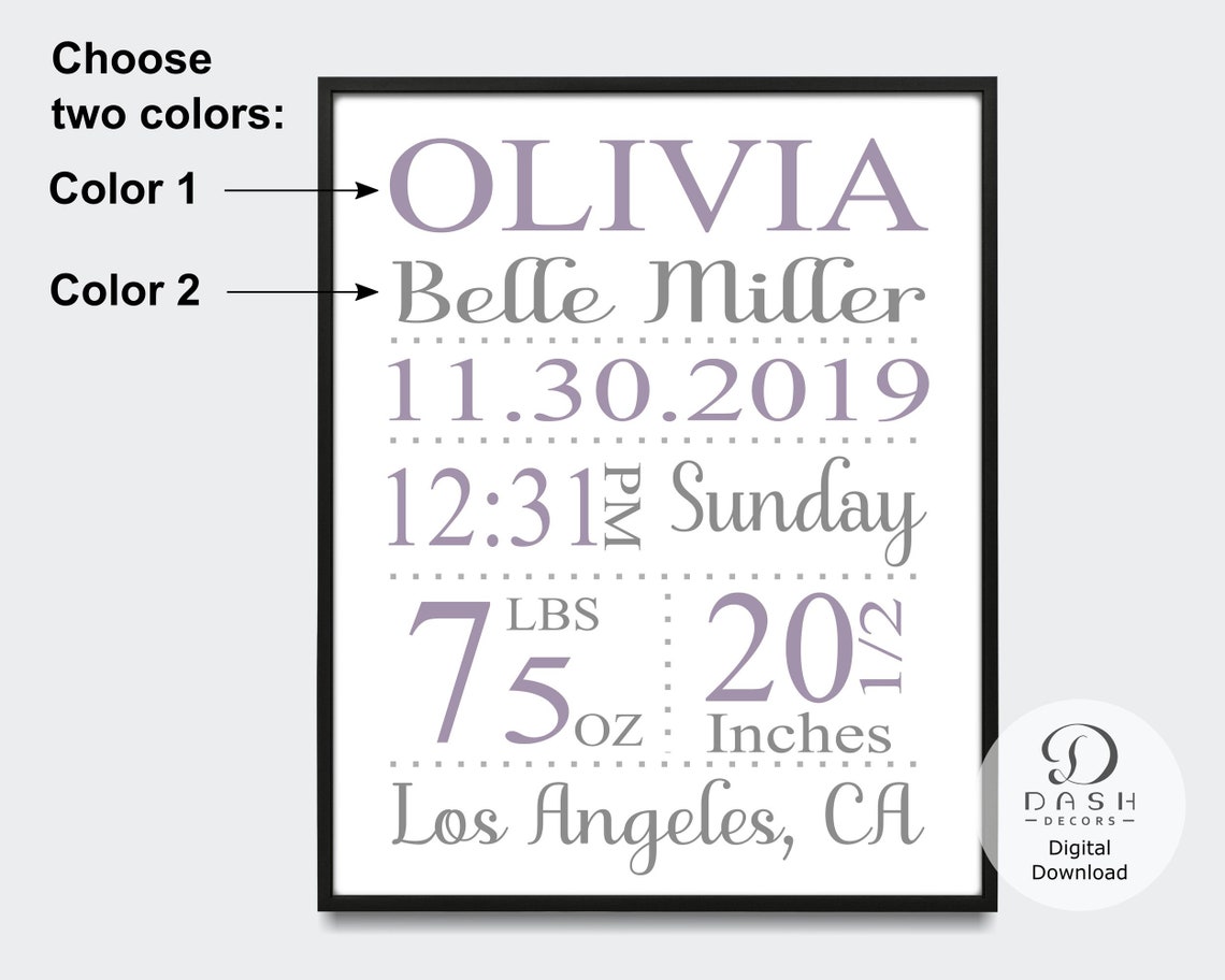 Personalized Birth Stat Sign for Girl and Boy Custom | Etsy
