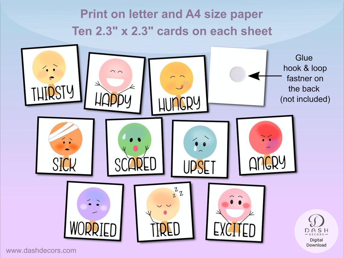 Visual I Am Feeling Chart and Cards Set for Kids, Toddlers Printable ...