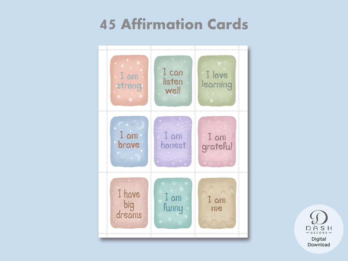Printable Daily Affirmation Cards for Kids Set of 45 - Etsy