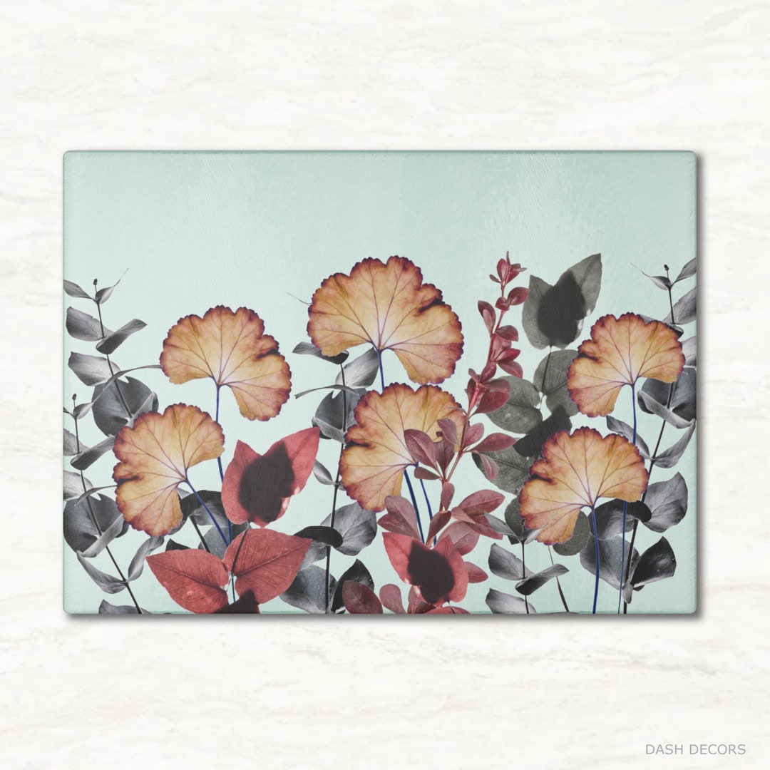 Floral Glass Cutting Board, Wildflowers Glass Cutting Board, Large ...