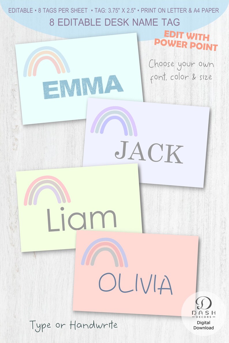 Editable Rainbow Classroom Name Tags for Classroom Desk, Desk Name Tags ...