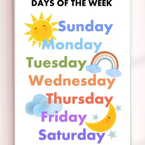 Days of the Week Printable Chart, Poster and Print for Kid, Classroom ...