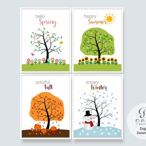 4 Season Wall Art, Poster & Print - Set of 4 - Four Season Trees ...