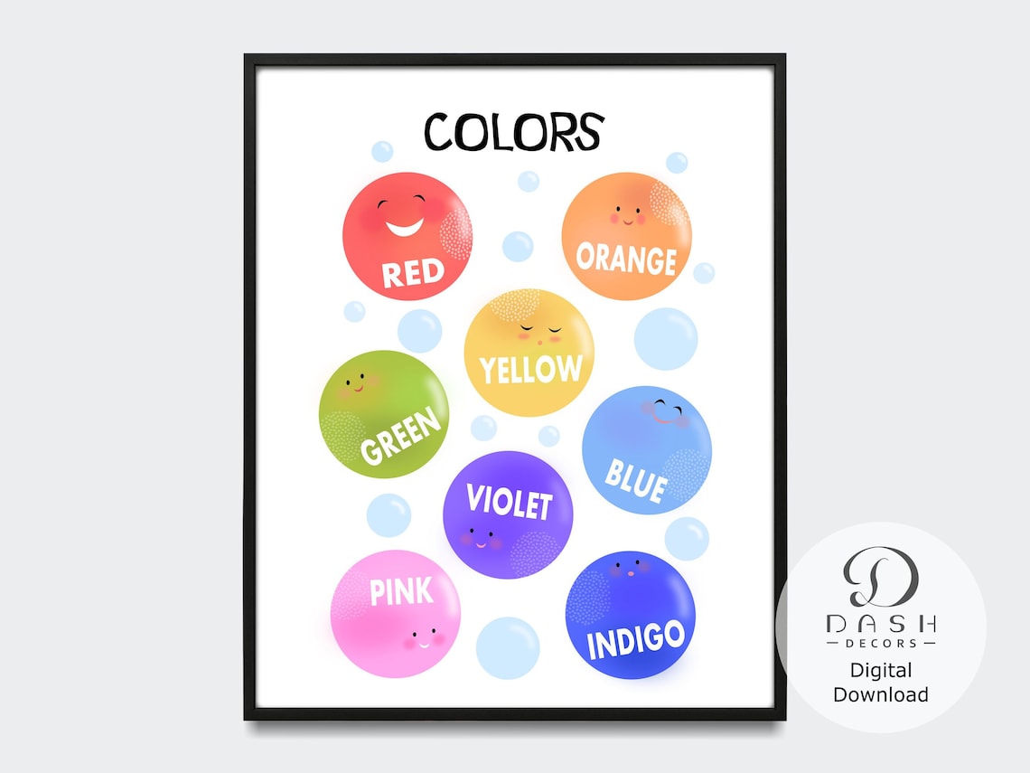 Rainbow Bubble Color Chart Poster for Kids and Toddlers - Etsy