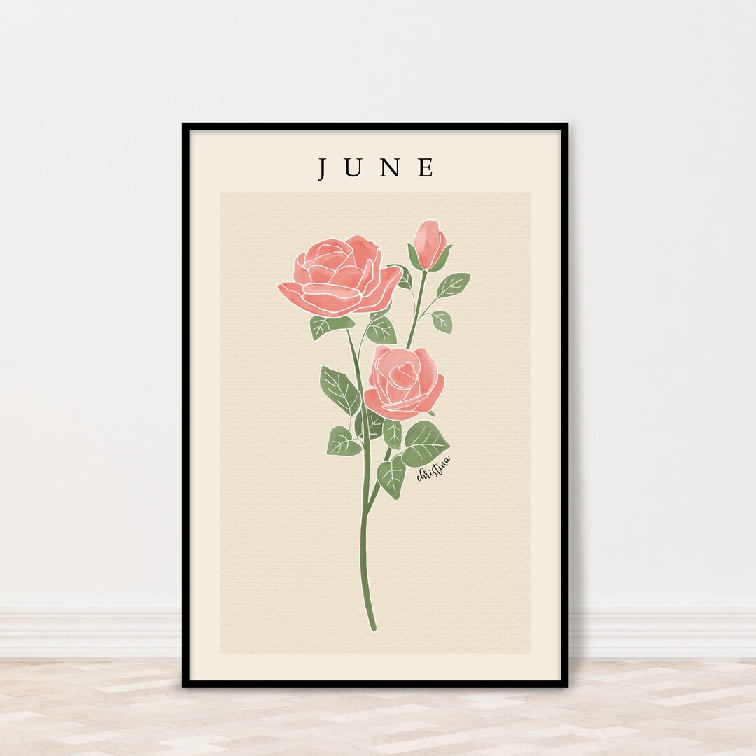 June Rose Birth Month Flower Print | Personalized Pink Birth Flower ...