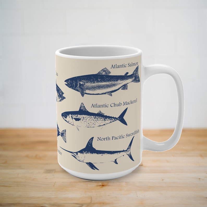 Blue Fish Coffee Mug 15oz, Large Handle Tea Mug, Birthday Gift for Dad ...