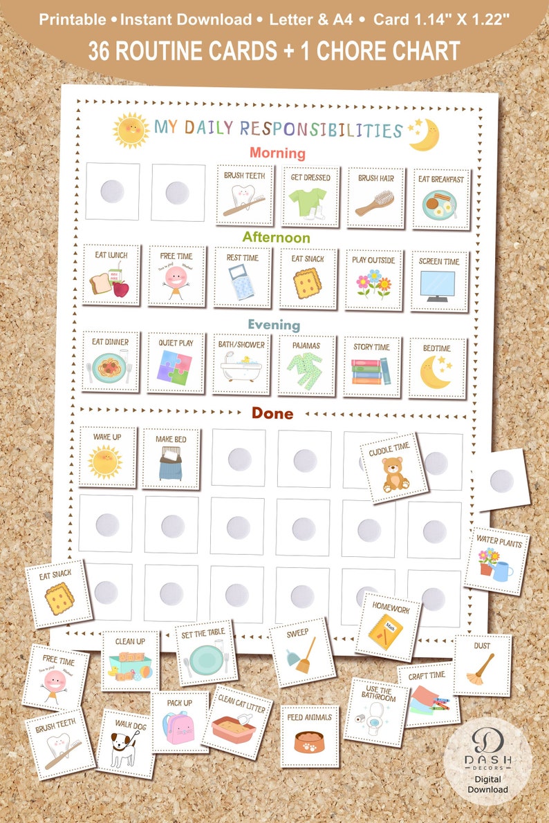 Visual Daily Responsibility Chart With Routine Cards for Kids | Etsy