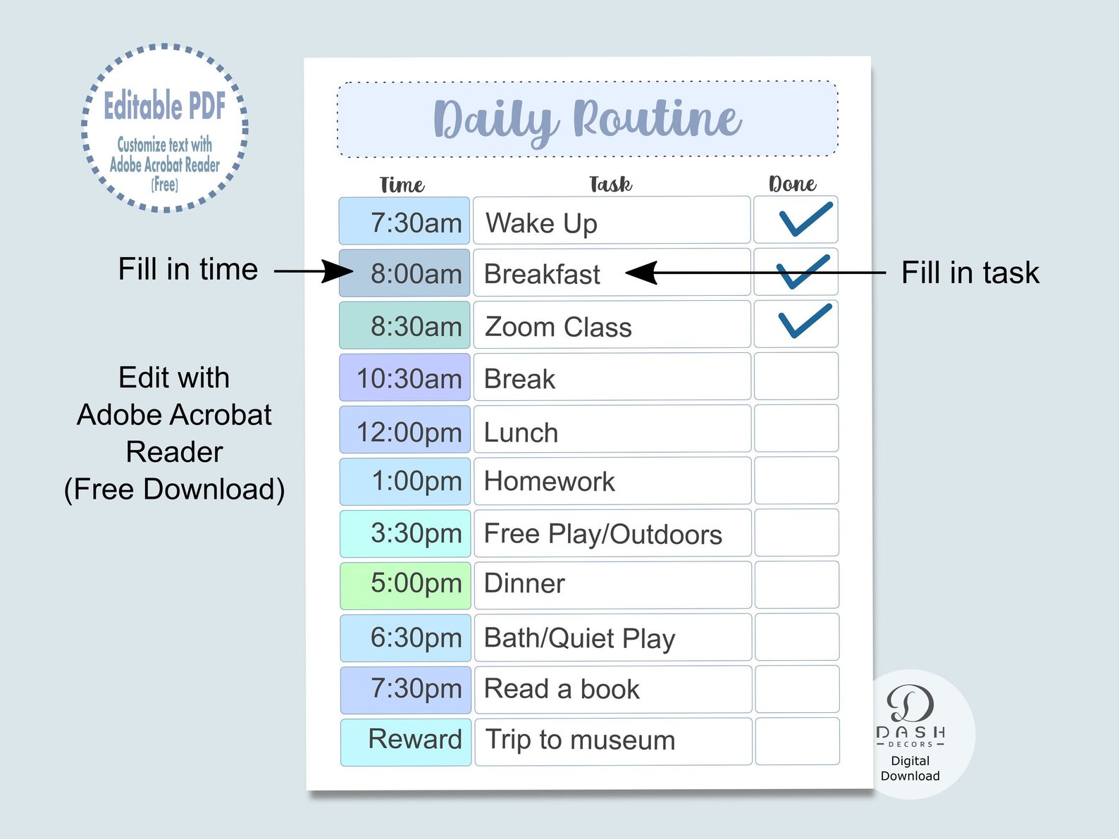 Editable Daily Routine Printable Chart for Kids Chore, Rhythm, Potty ...