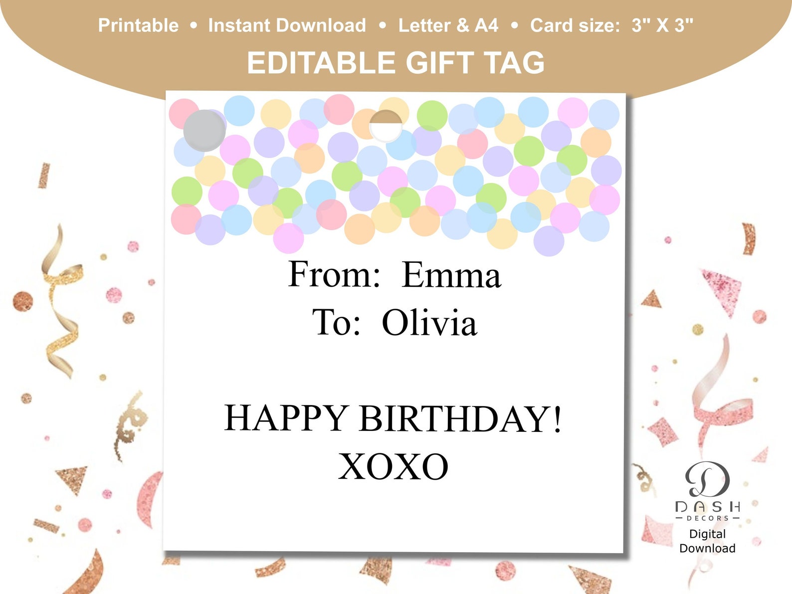Editable Gift Tags Printable Pastel Confetti Custom Printable Gift Tags ...