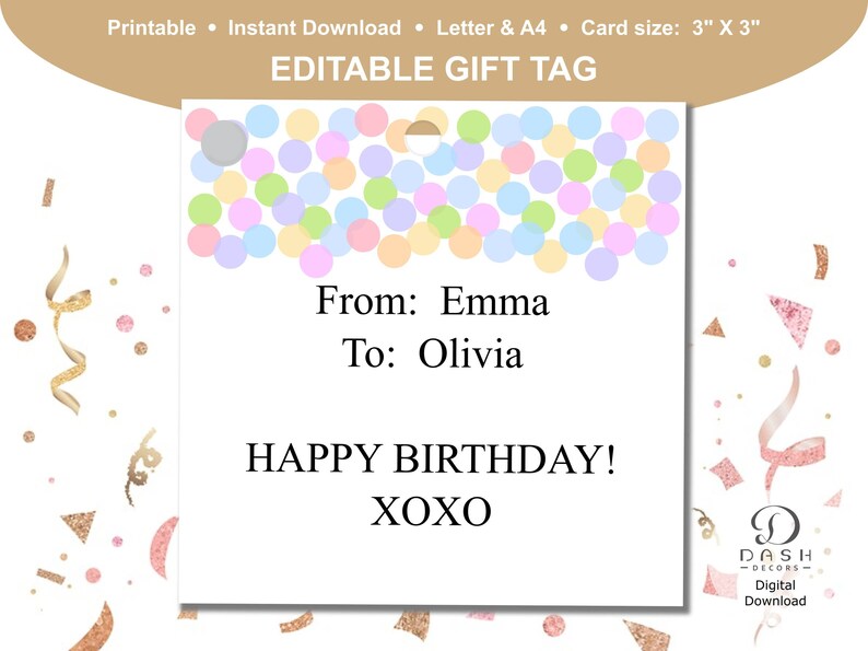 Editable Gift Tags Printable Pastel Confetti Custom Printable Gift Tags ...