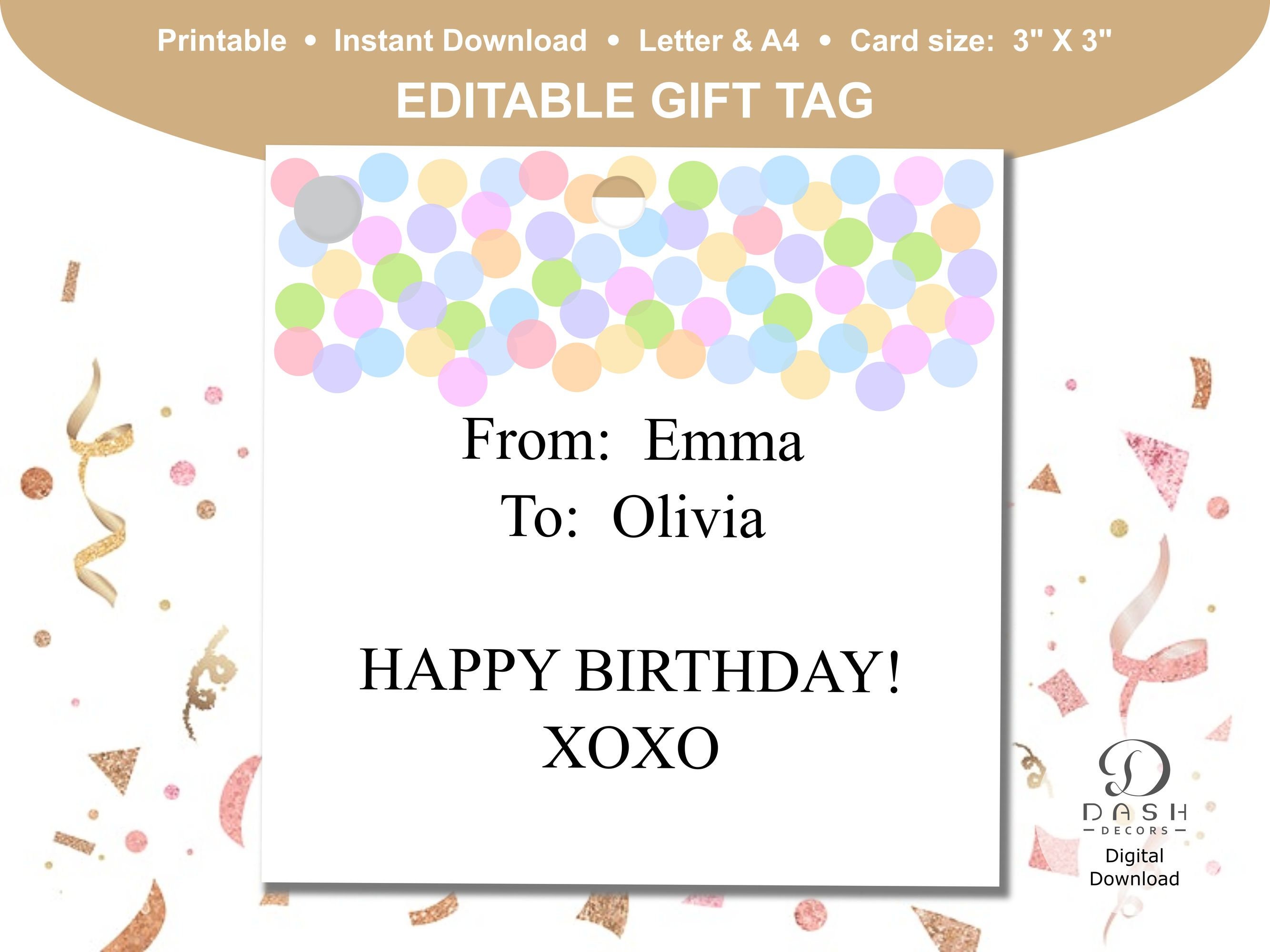 Editable Gift Tags Printable Pastel Confetti Custom Printable Gift Tags ...