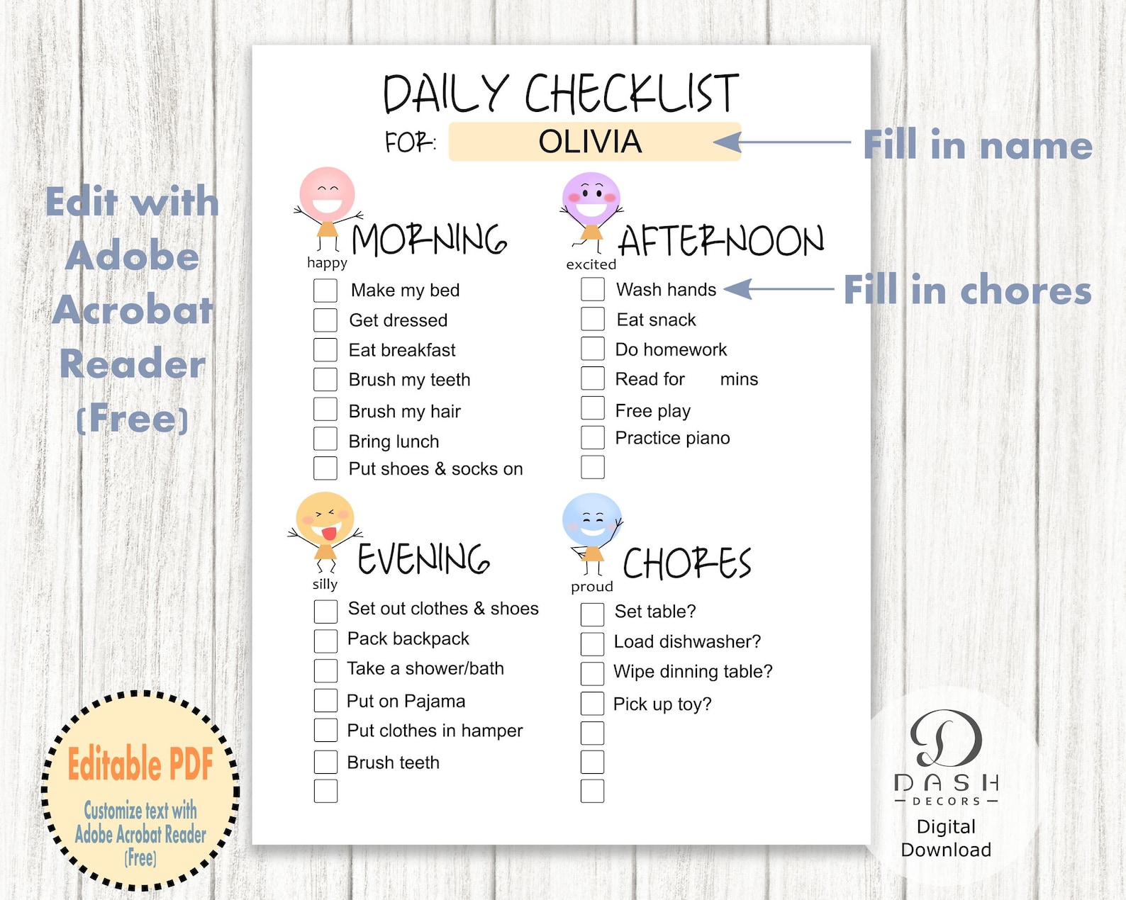 Editable Daily Routine Chore Chart Template for Kids & Toddler ...