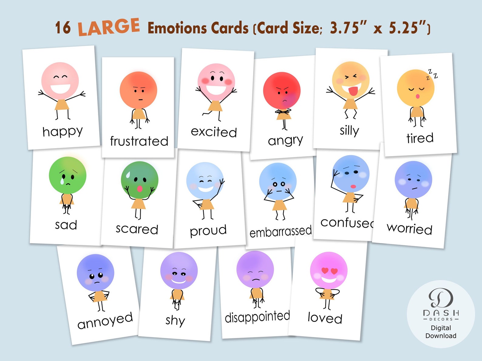 Large Emotions Flash Cards Feelings Flash Cards for | Etsy