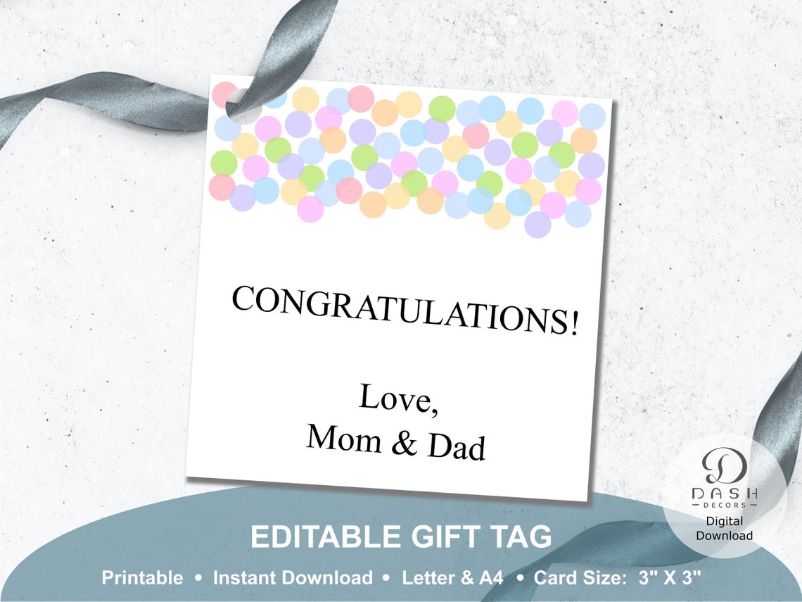 Editable Gift Tags Printable Pastel Confetti Custom | Etsy
