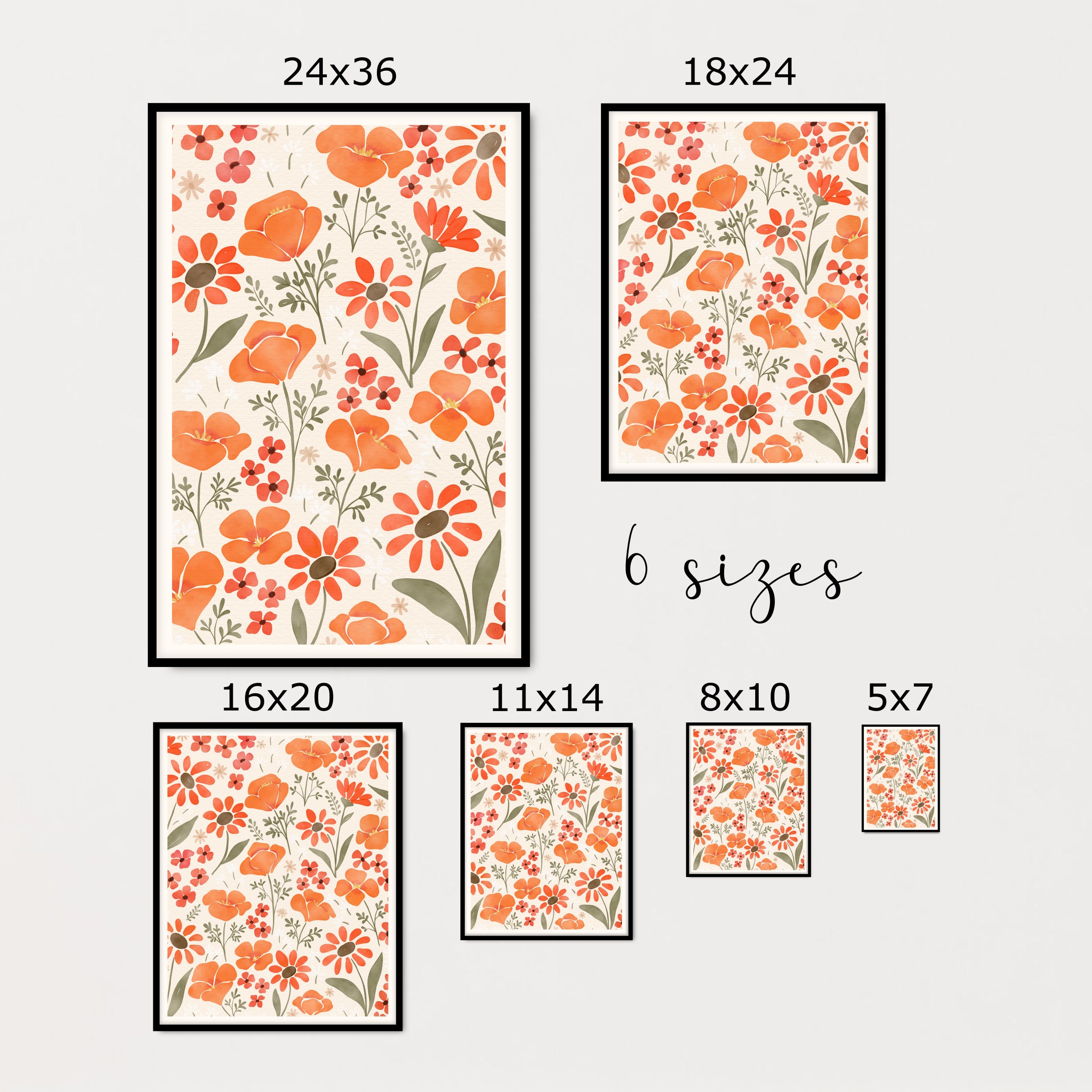 California Poppy and Wildflowers Print | Orange Floral Wall Art Poster ...