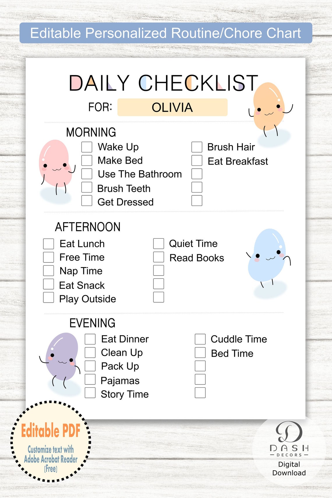 Editable Chore & Routine Chart for Kids Digital Daily Behavior Chart ...