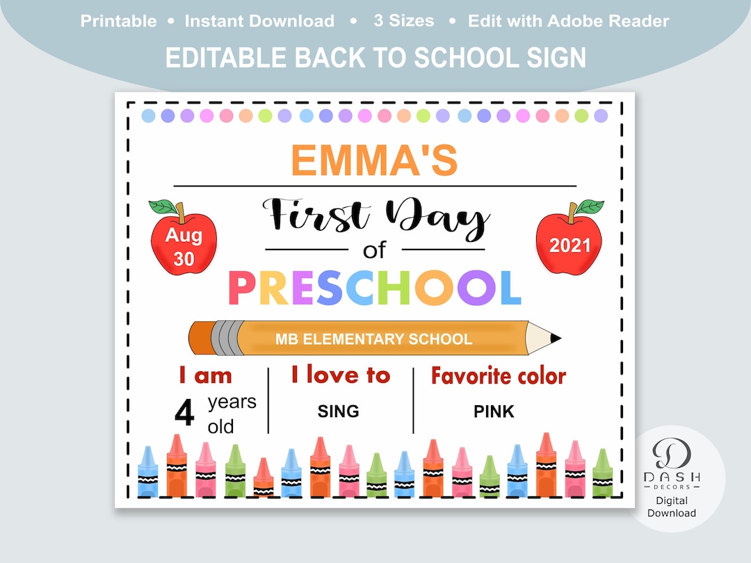 Editable Back to School Sign - Personalized First Day of School Sign ...