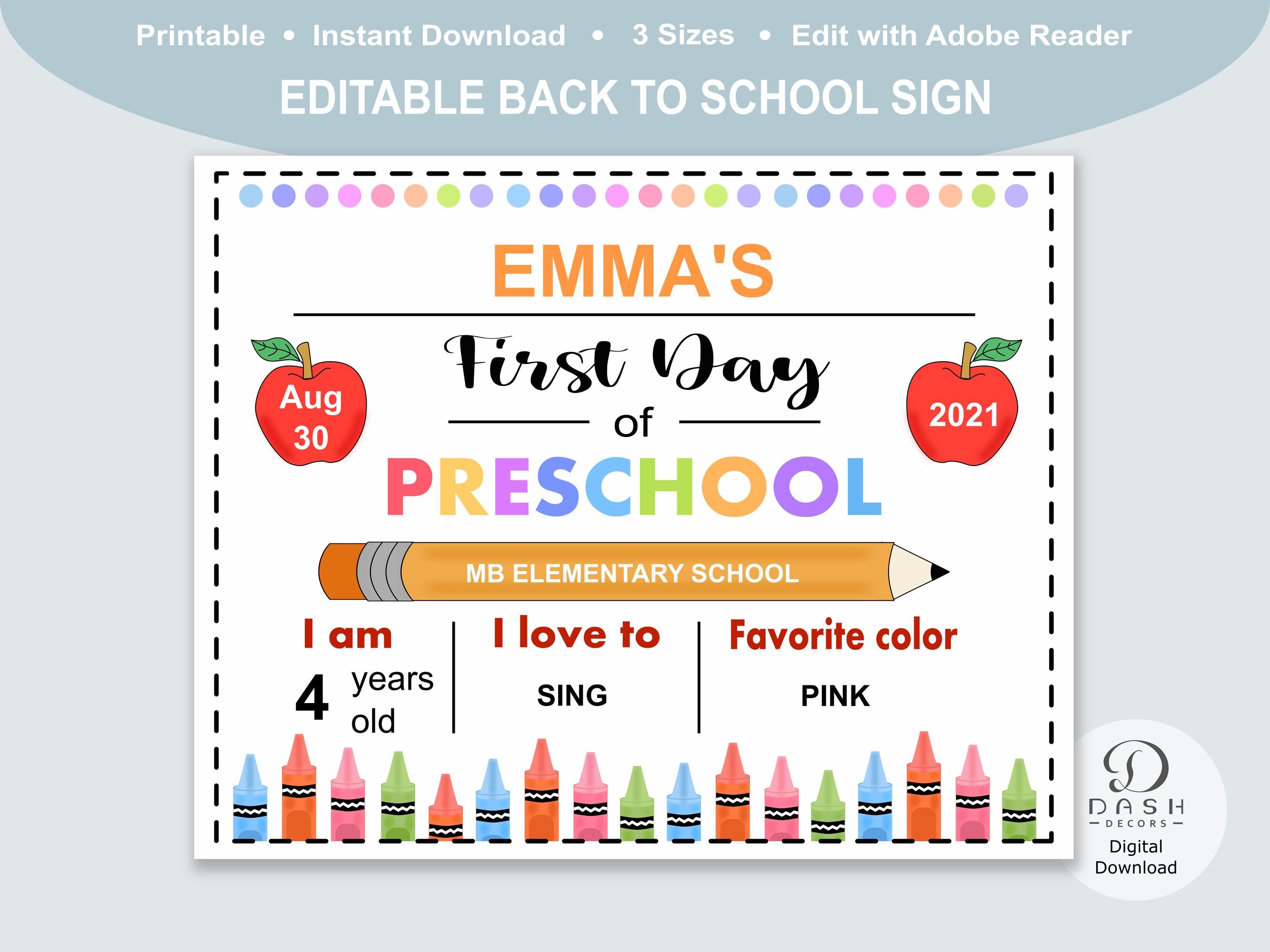 Editable Back to School Sign - Personalized First Day of School Sign ...