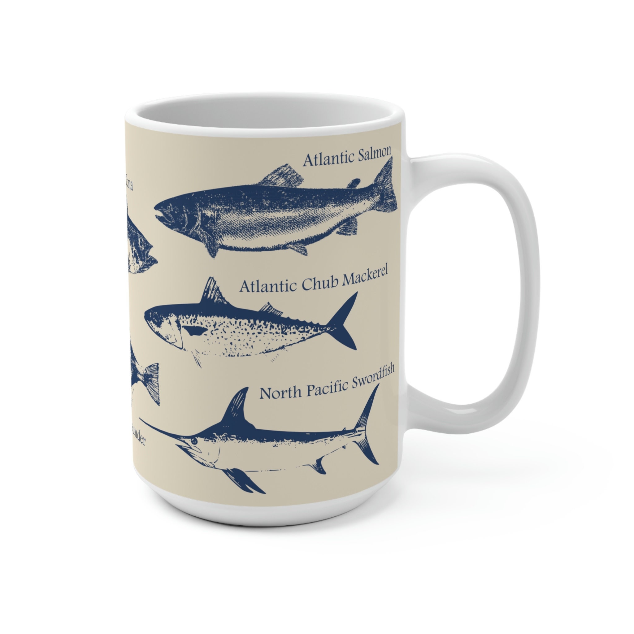 Blue Fish Coffee Mug 15oz, Large Handle Tea Mug, Birthday Gift for Dad ...