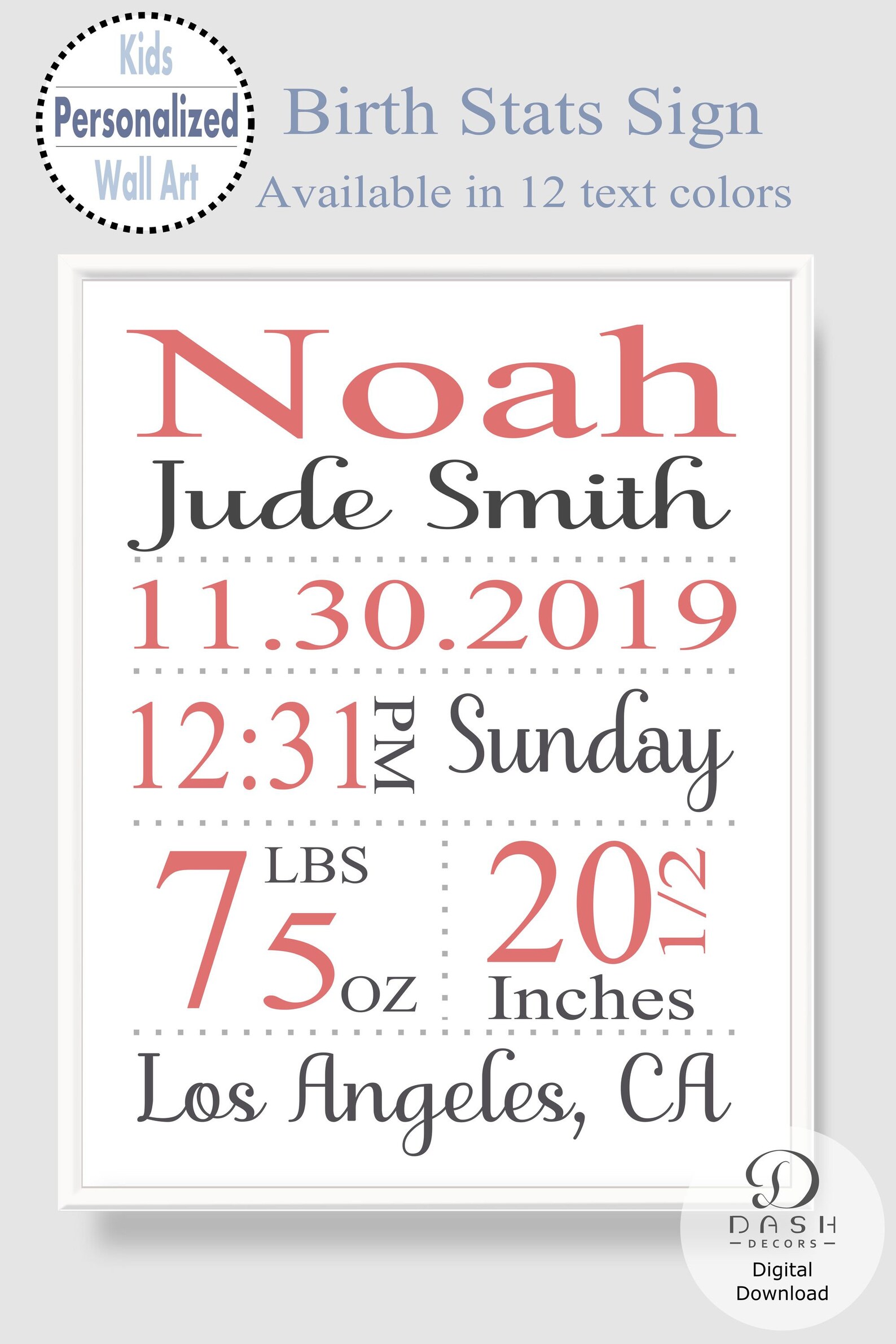 Personalized Birth Stat Sign for Girl and Boy Custom - Etsy