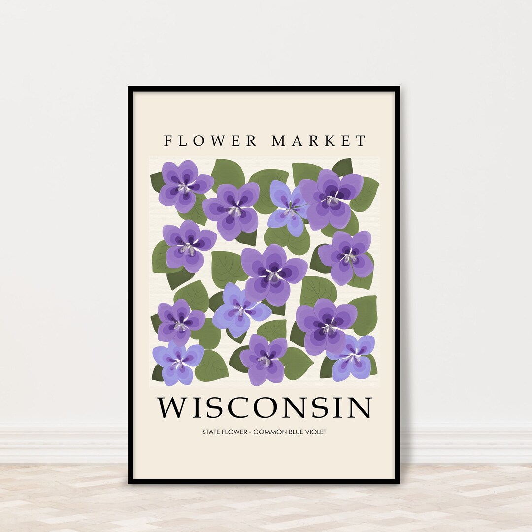 Wisconsin Common Blue Violet Flower Market Art Print, Blue Violet Wall ...