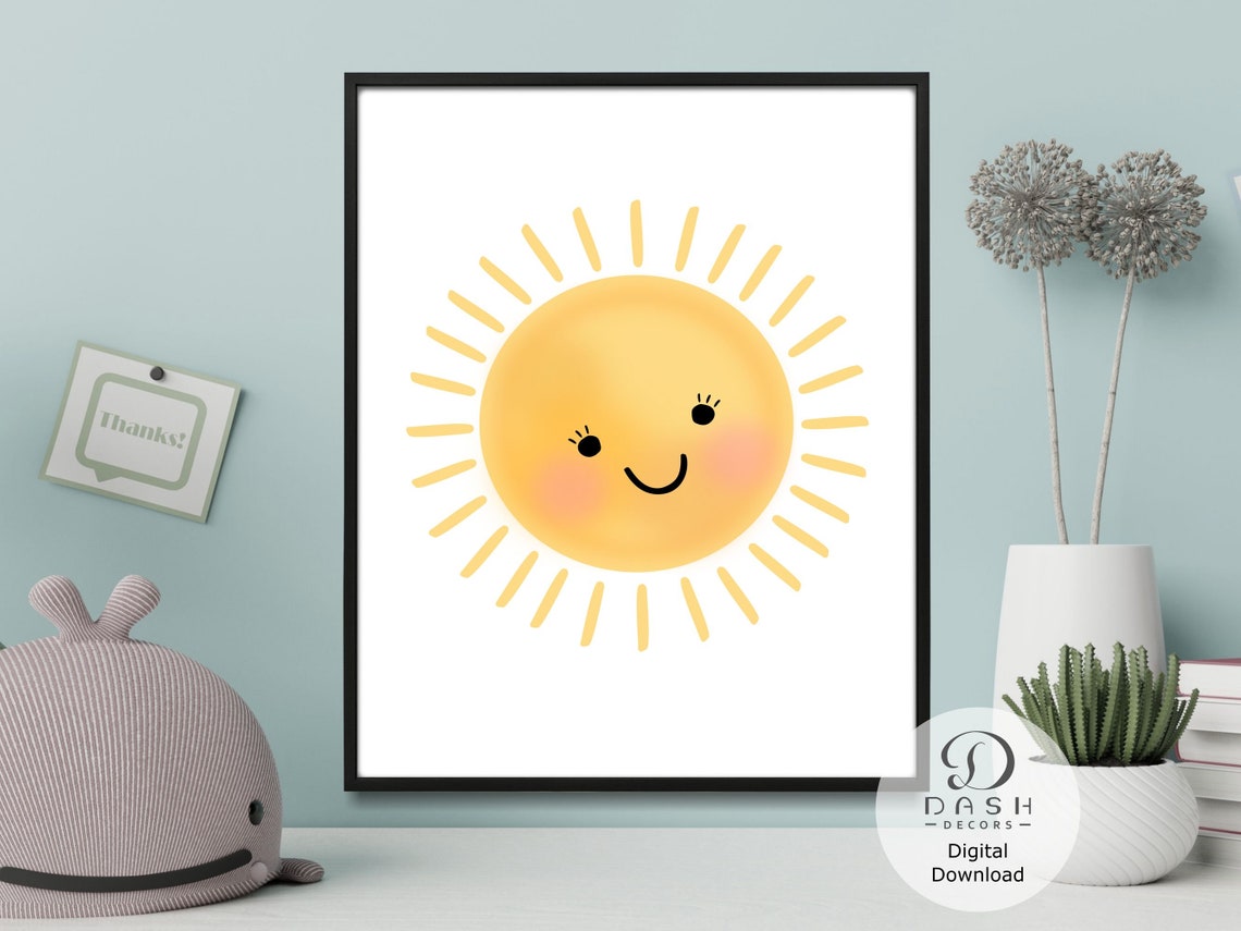 Yellow Sun Art Poster for Nursery Printable Sun Print Wall - Etsy