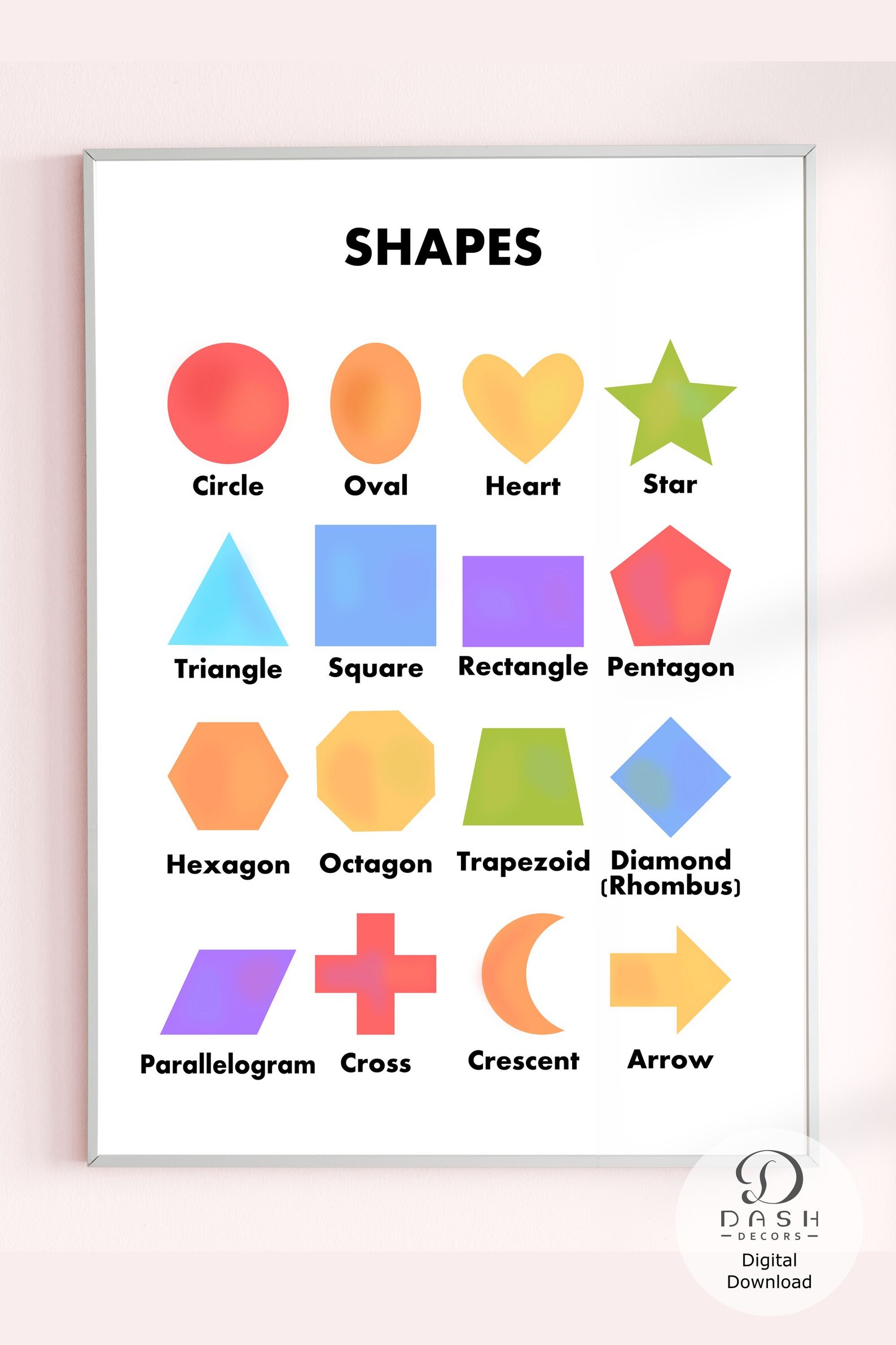 Rainbow Shapes Chart & Poster for Kids Watercolor Toddler - Etsy Canada