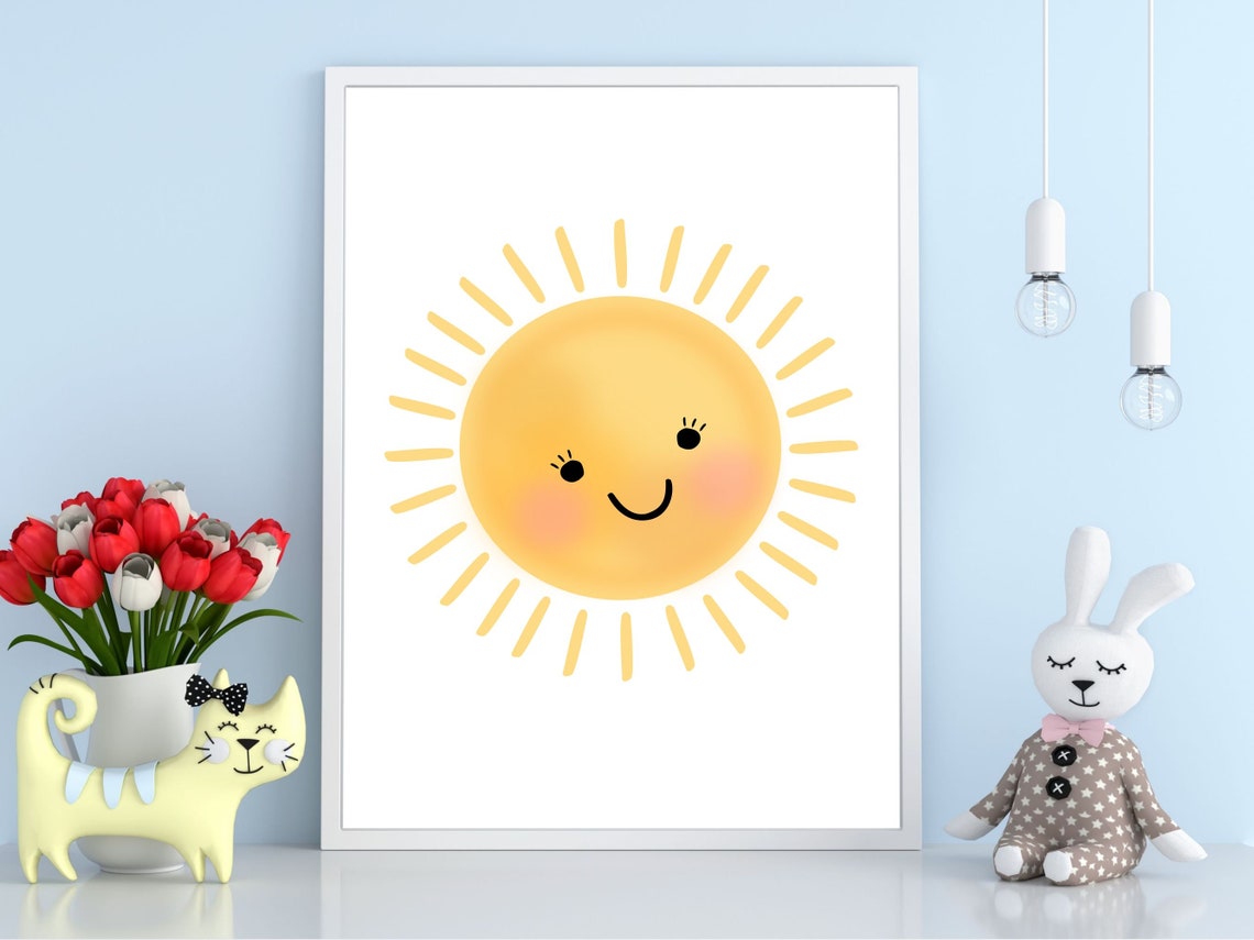 Sun, Rainbow, Cloud Wall Art Set for Nursery, Set of 3, Pastel Neutral ...