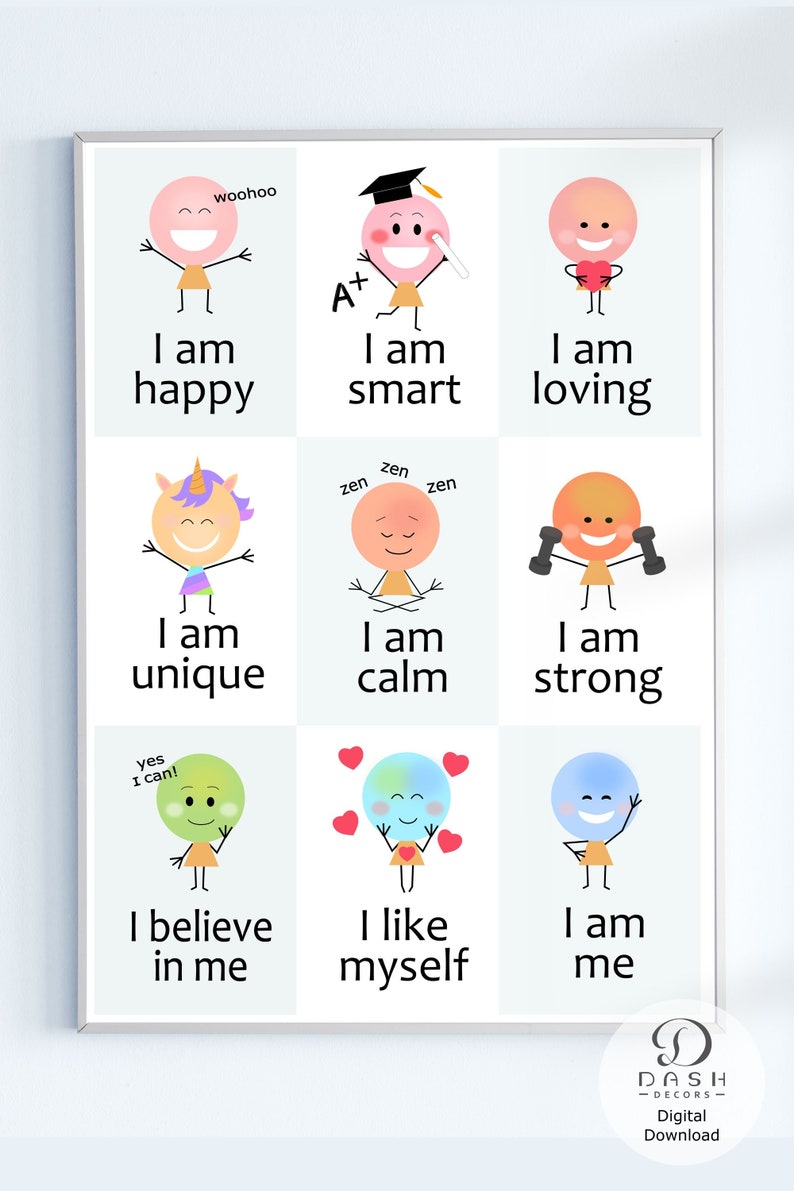 Daily Affirmations Printable for Kids - Digital Rainbow Watercolor ...