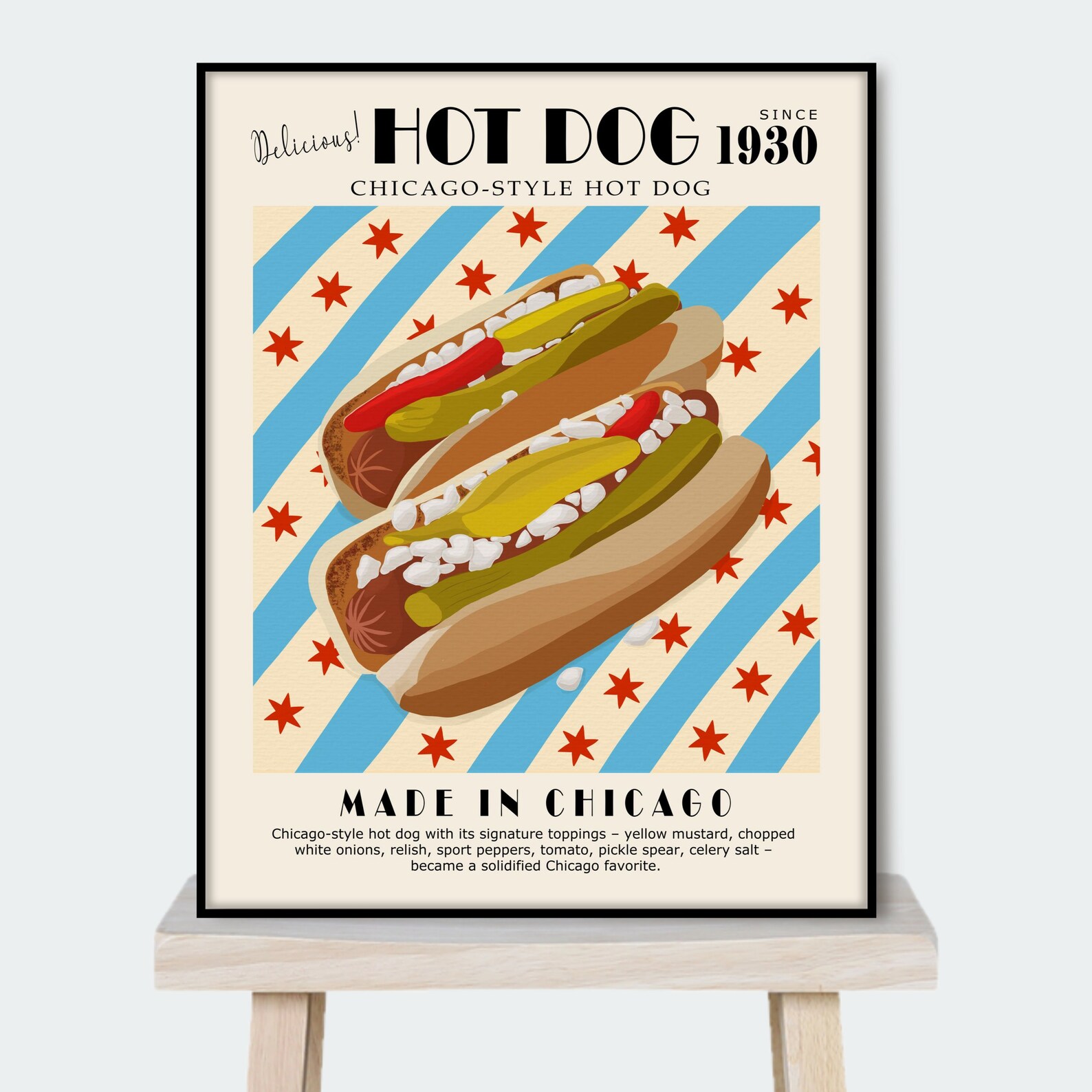 Chicago Wall Art With Chicago-style Hot Dog Print Retro Kitchen Dining ...