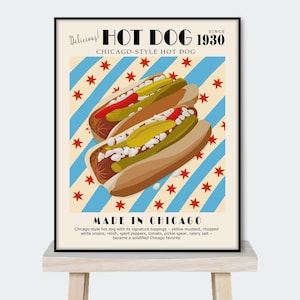 Chicago Wall Art With Chicago-style Hot Dog Print | Retro Kitchen ...