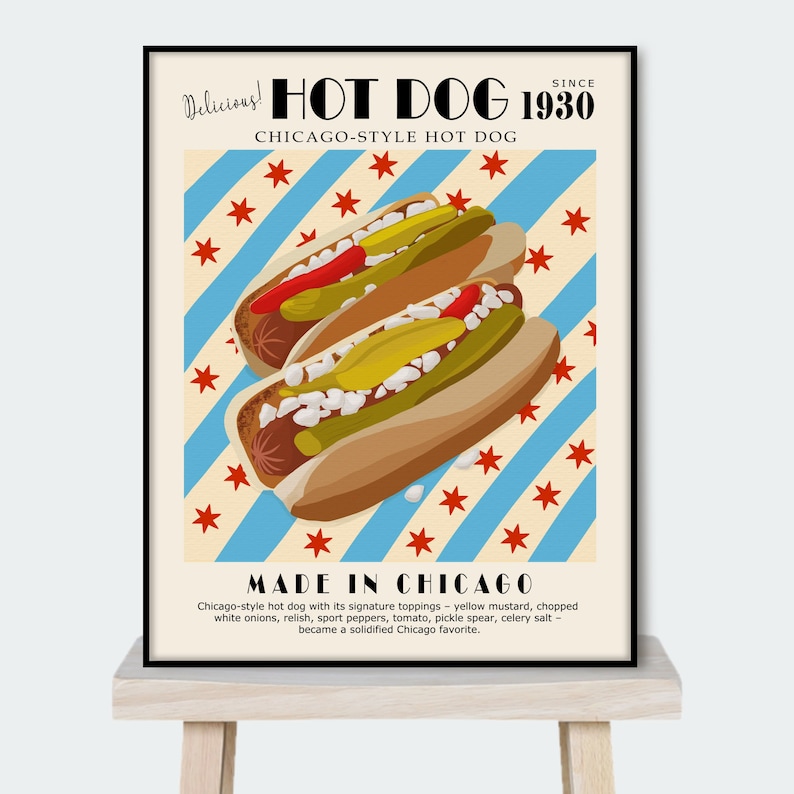 Chicago Wall Art With Chicago-style Hot Dog Print | Retro Kitchen ...