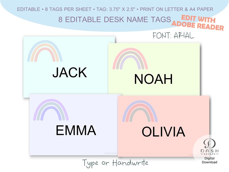 Editable Rainbow Student Name Tags, Classroom Name Tags for Classroom ...